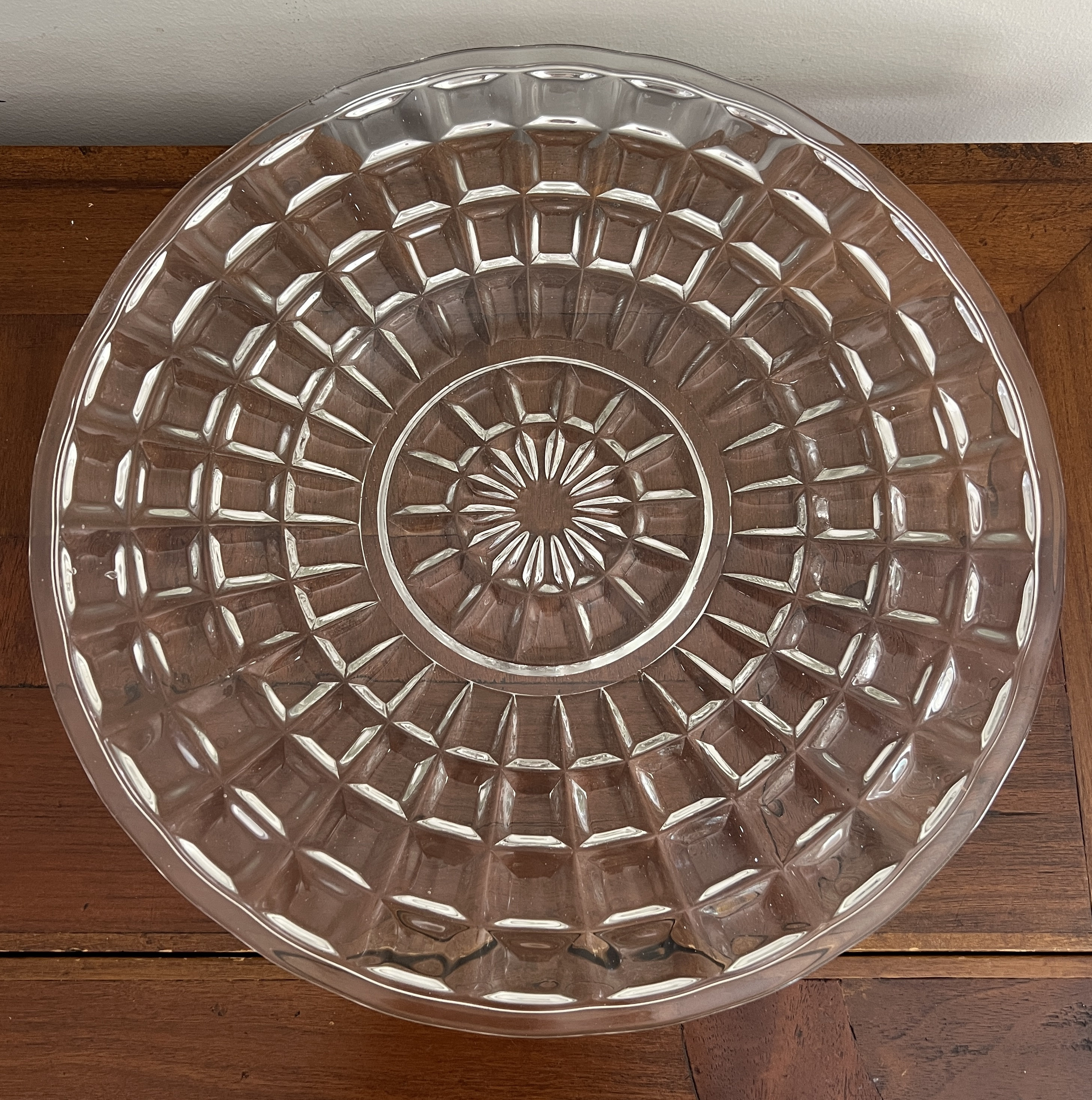 Heavy Vintage Clear Glass Serving Plate Platter Concave Geometric 12.5 ...