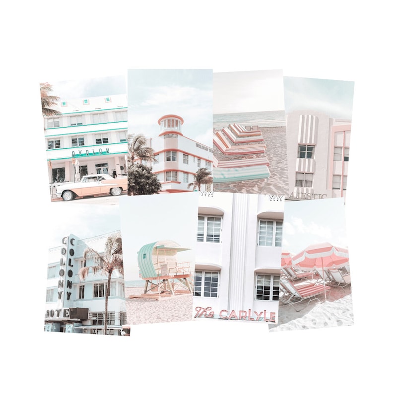 Miami Beach Aesthetic Art Prints Collage Wall Decor Set of 8 - Etsy
