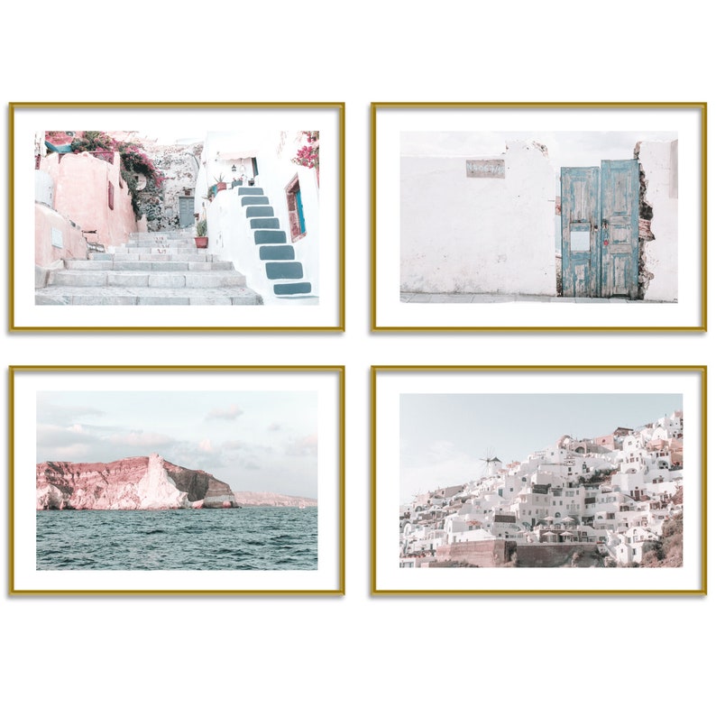 Greece Prints Set of 4 Travel Wall Art Home Decor Santorini Gallery ...