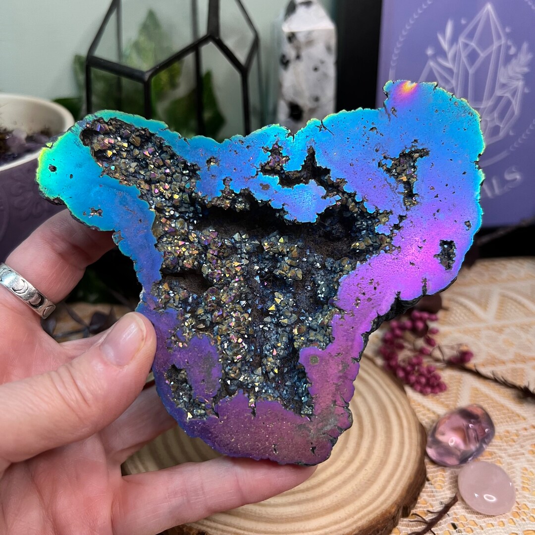 Rainbow Titanium Flame Aura Quartz Crystal Geode Crystal Collection ...