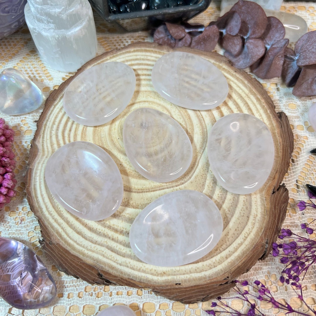 Rose Quartz Crystal Thumb Stone - Polished Rose Quartz Thumb Stone - Pink Rose Quartz Worry ...