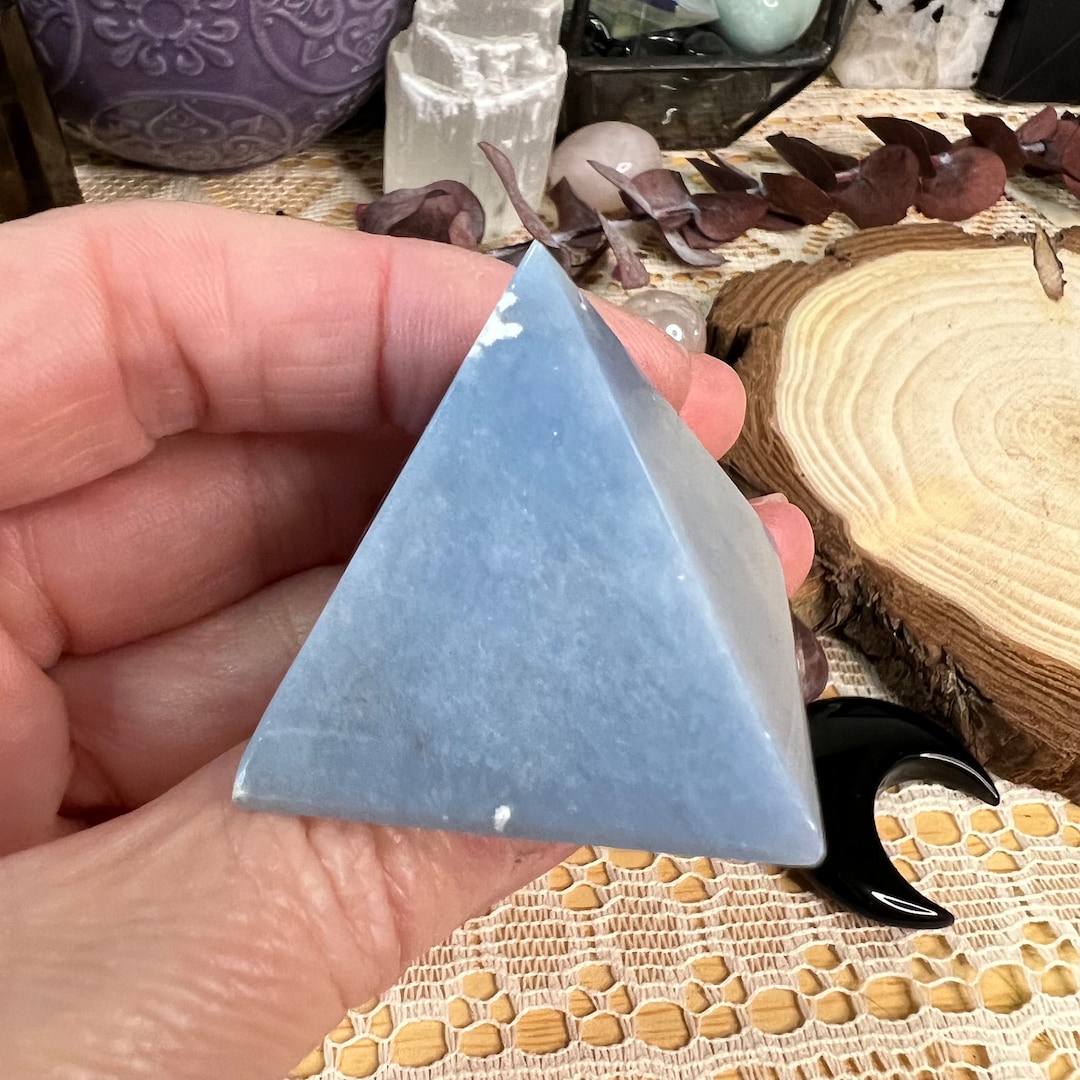 Peruvian Angelite Crystal Pyramid - Polished Angelite Stone Pyramid ...