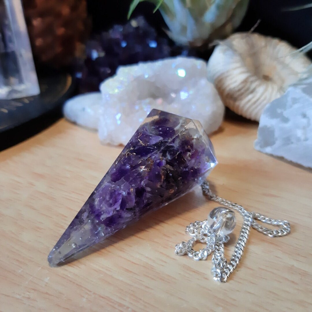 Amethyst Crystal Chip & Resin Orgone Pendulum Amethyst Dowsing Orgone ...
