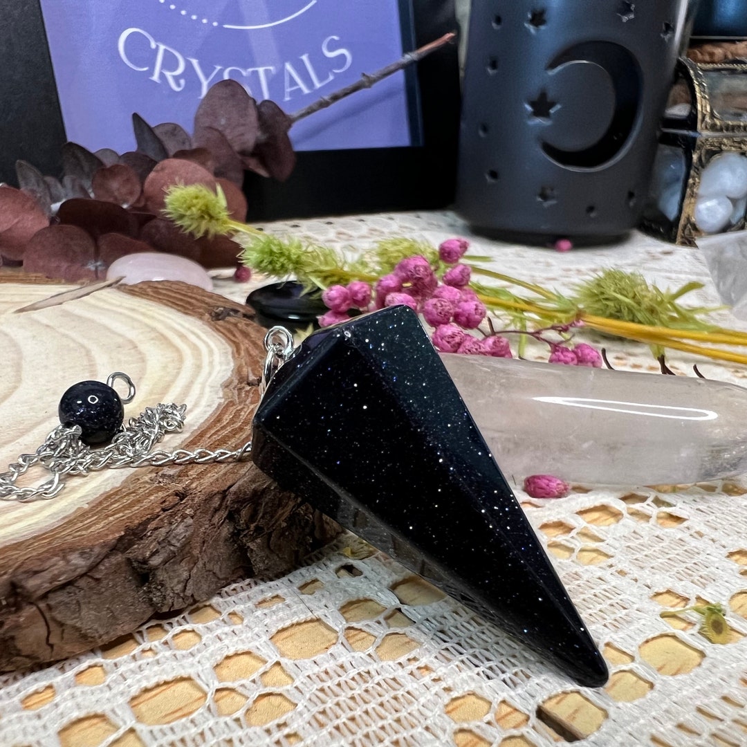 Blue Goldstone Crystal Pendulum - Blue Goldstone Faceted Crystal ...