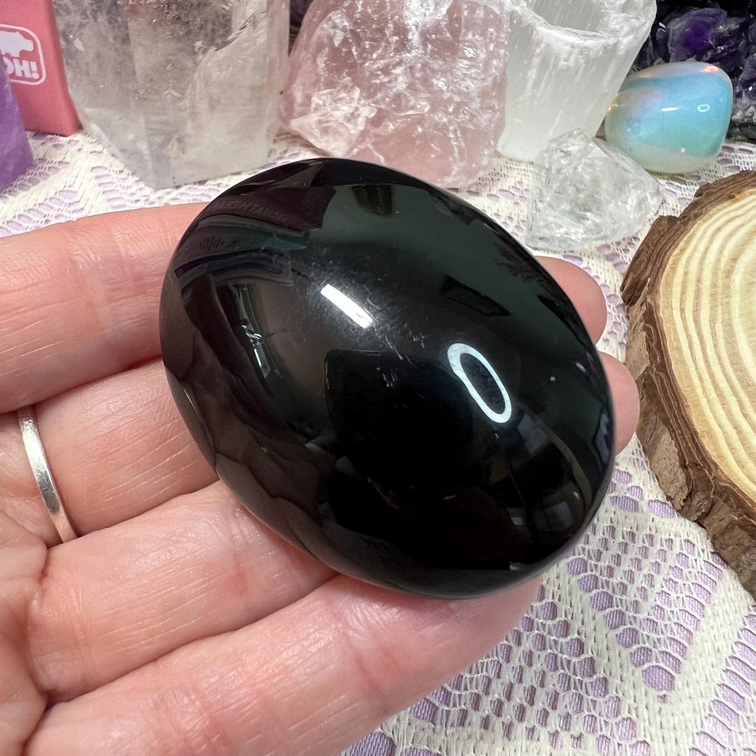 Black Obsidian Crystal Pebble - Black Obsidian Palm Stone - Crystal ...