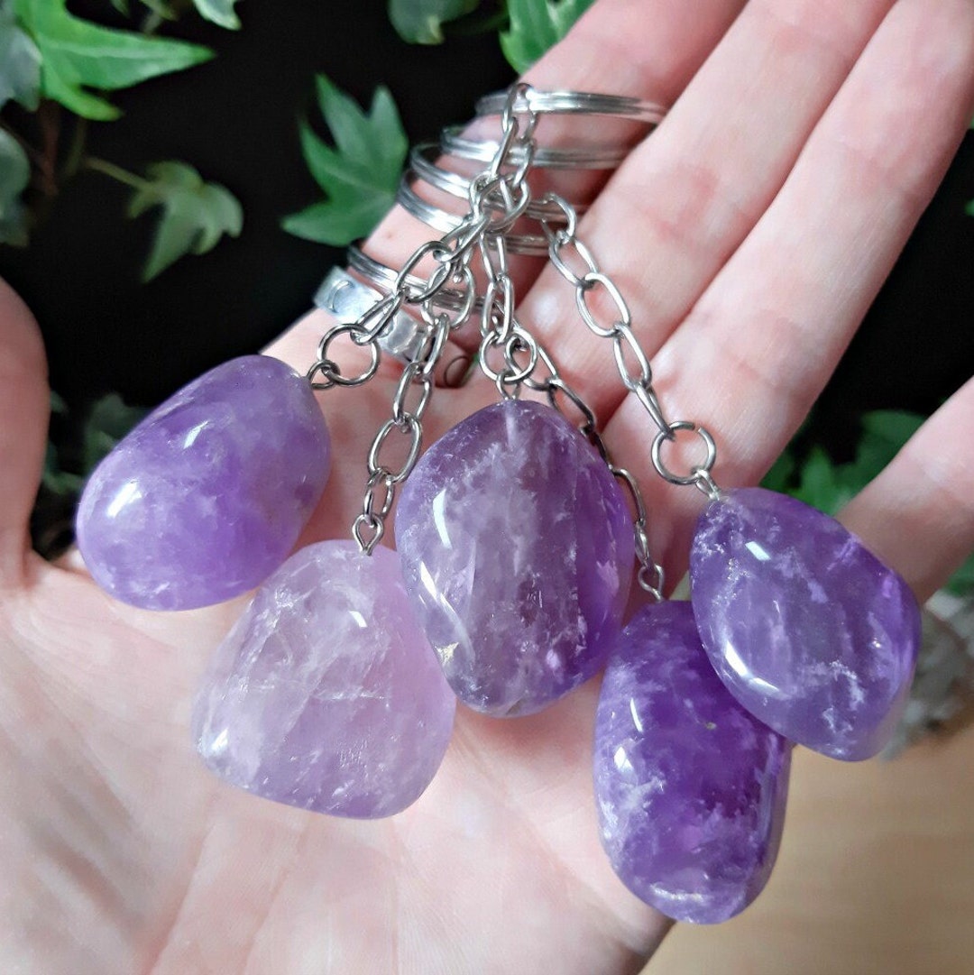 Amethyst Tumbled Crystal Keychain Polished Purple Amethyst Crystal ...