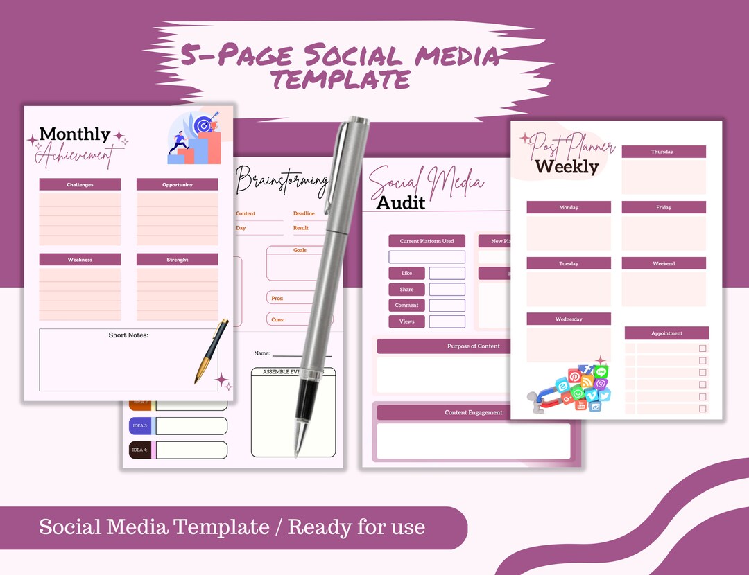 Social Media Planner Printable, Content Planner for Instagram, Digital ...