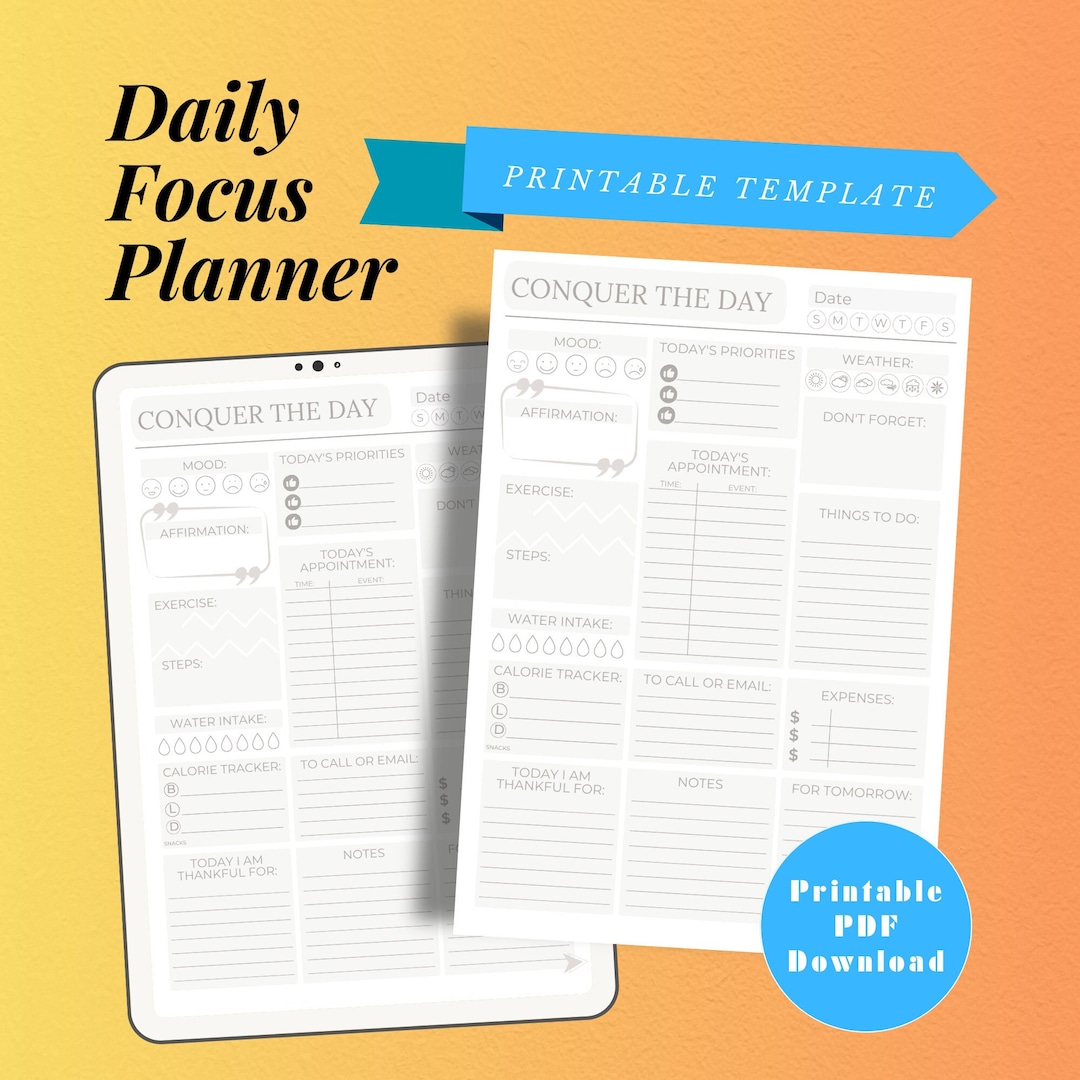 Daily Focus Planner Template Adhd Goal Planner Printable Full Focus ...