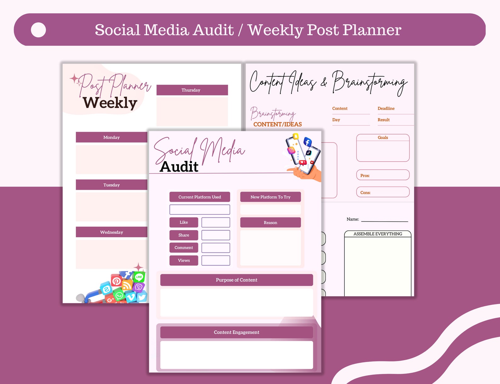 Social Media Planner Printable, Content Planner for Instagram, Digital ...
