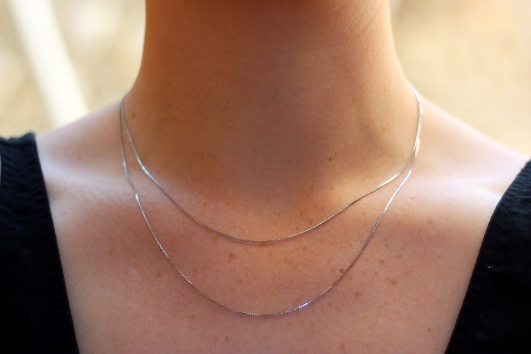 Rhodium-plated Box / Snake Chain, 16-inch OR 18-inch Options, Silver ...