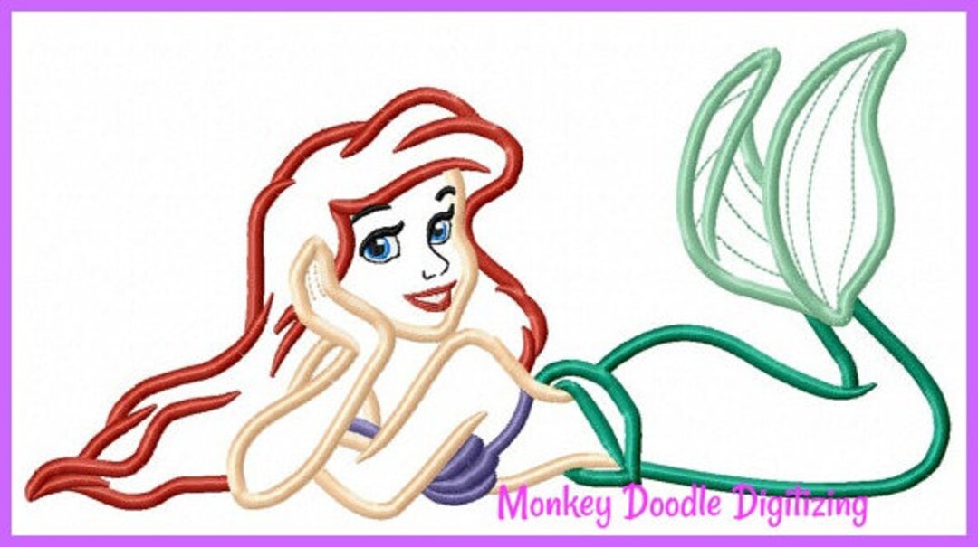 Ariel Princess Embroidery Machine Applique Instant Download Monkey ...
