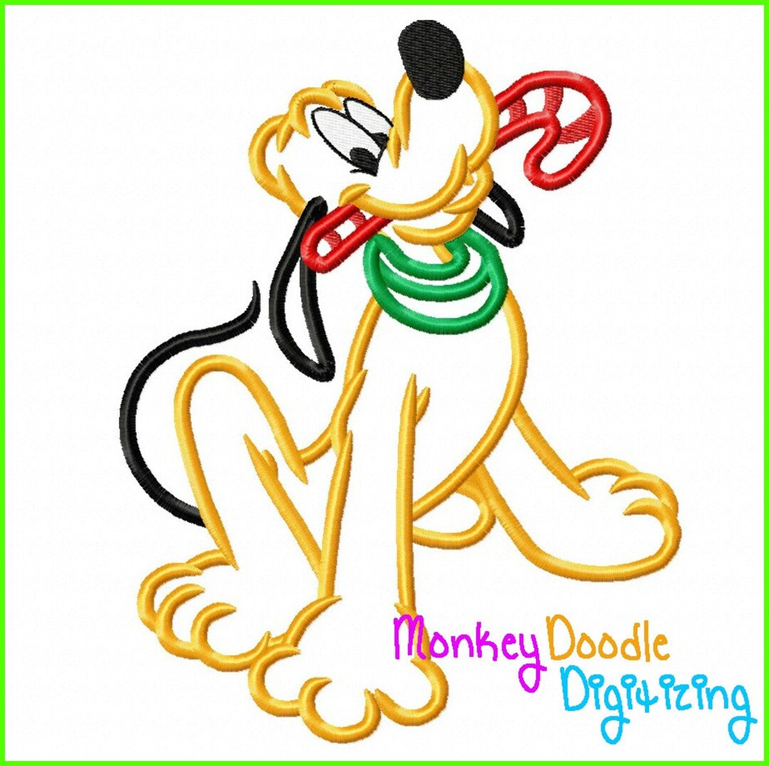 Pluto Christmas Candy Cane 5x7 6x10 Embroidery Machine Applique Instant ...