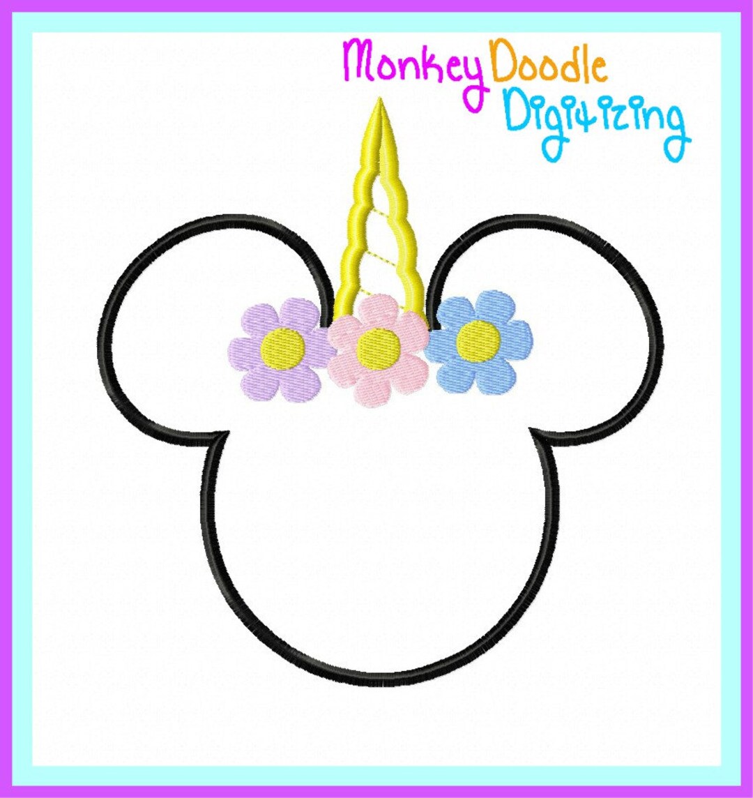 Mickey Unicorn 4x4, 5x7 and 6x10 Embroidery Machine Applique Instant ...