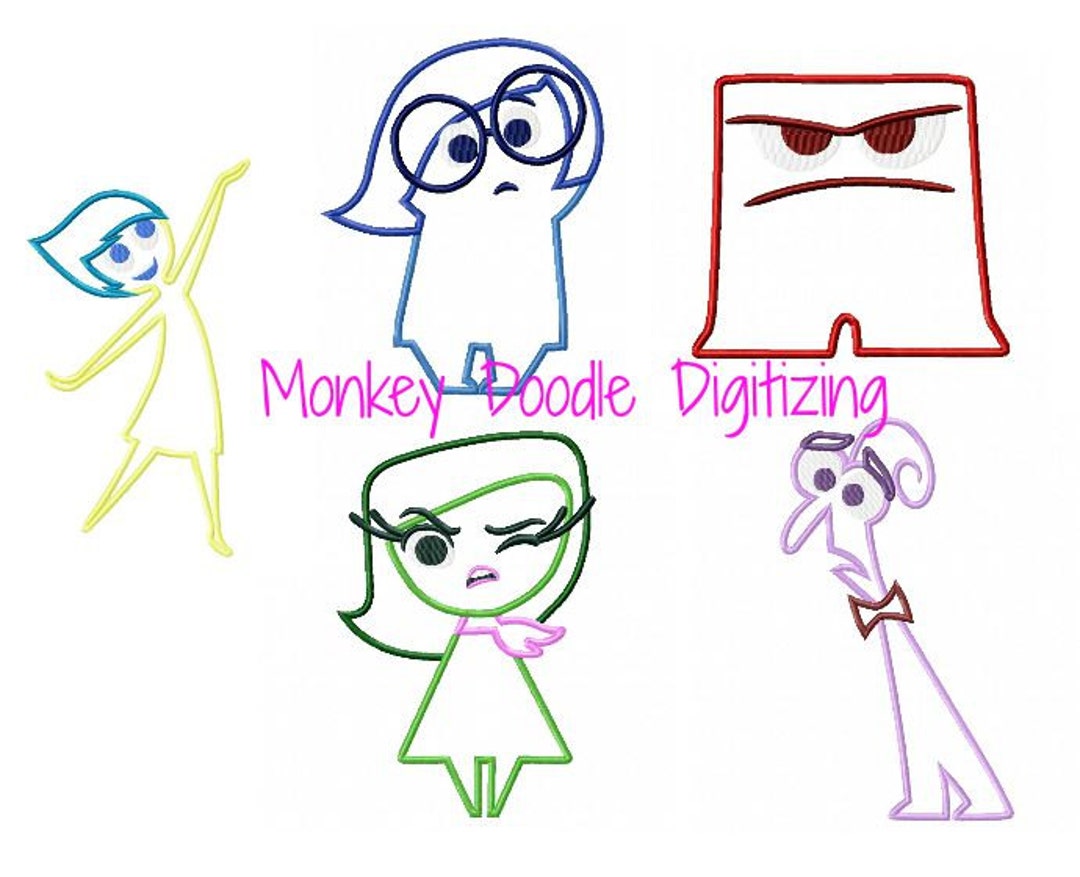 All Five Characters Inside Out Cartoon Embroidery Machine Applique ...