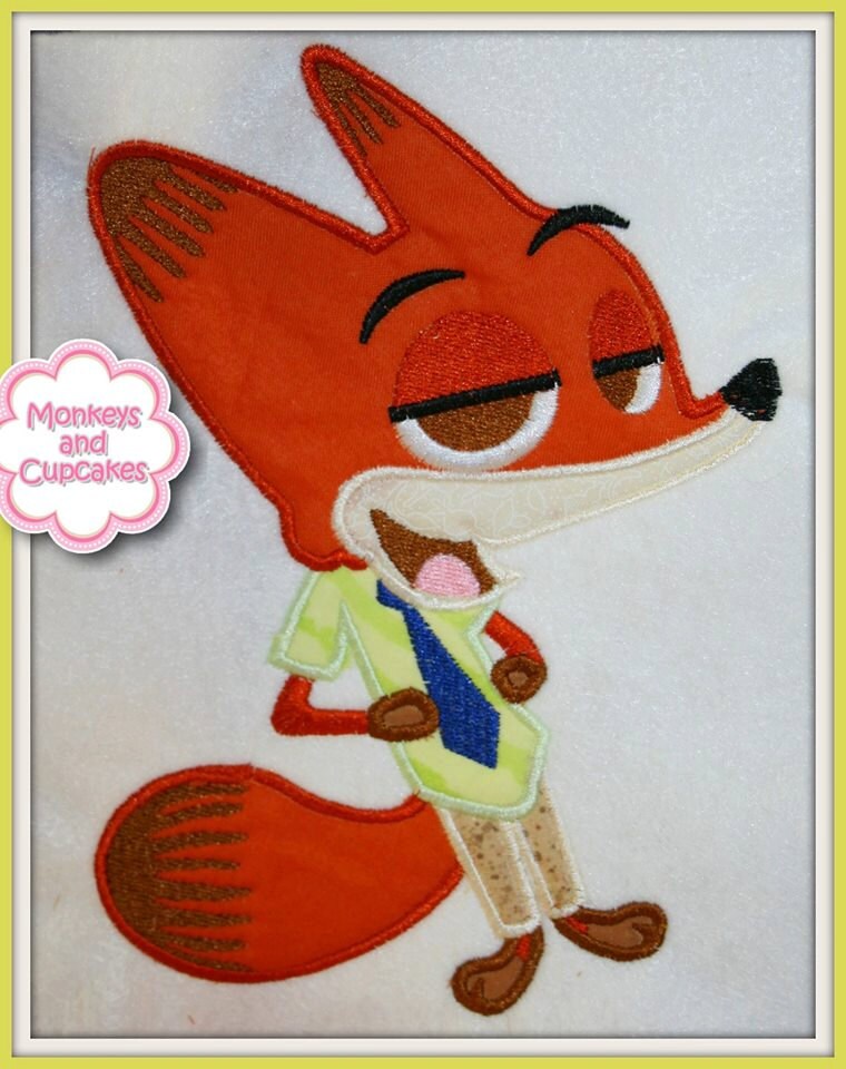 Zootopia Nick Wilde Embroidery Machine Applique Instant | Etsy