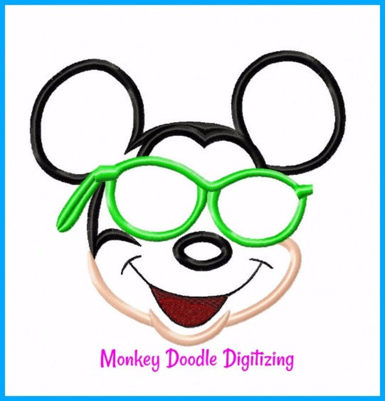 Mickey Face With Glasses Embroidery Machine Applique | Etsy