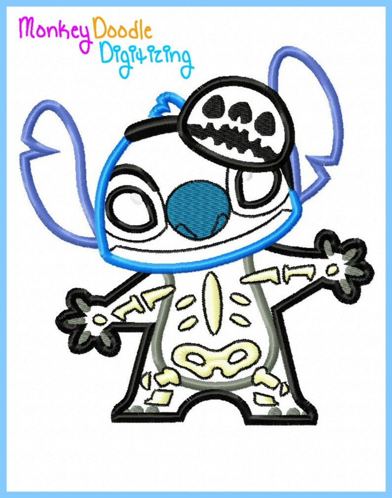 Stitch Skeleton Costume Lilo's Alien Embroidery Machine | Etsy