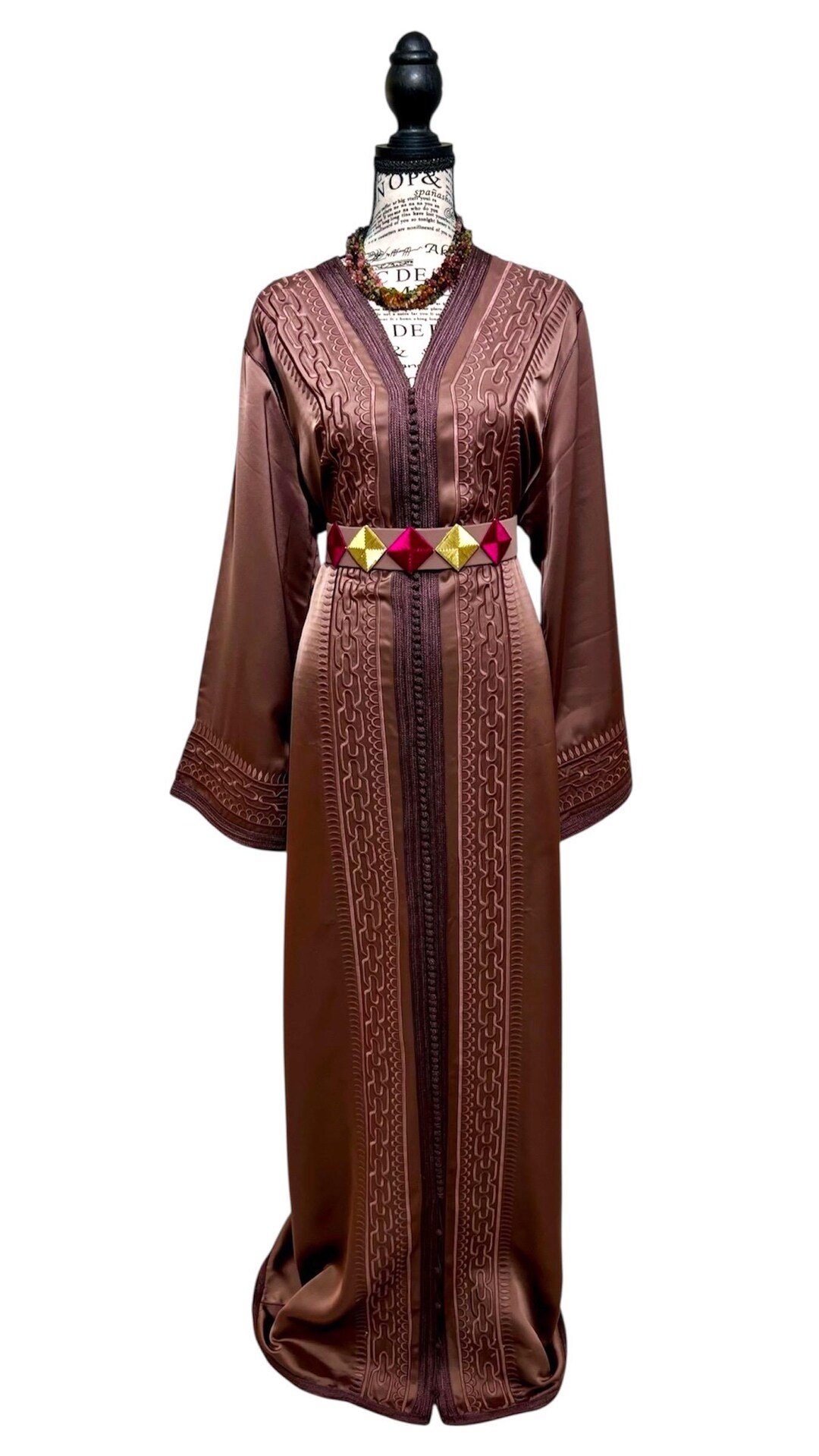 Chocolate Rose Drap De Soie Caftan: Embroidered Moroccan Dress With ...