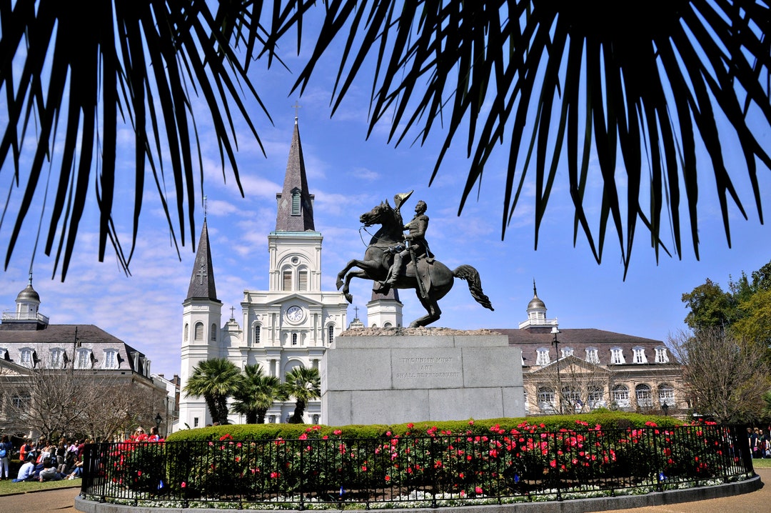St. Louis Cathedral & Azaleas, Across Jackson Square, Palms in the ...