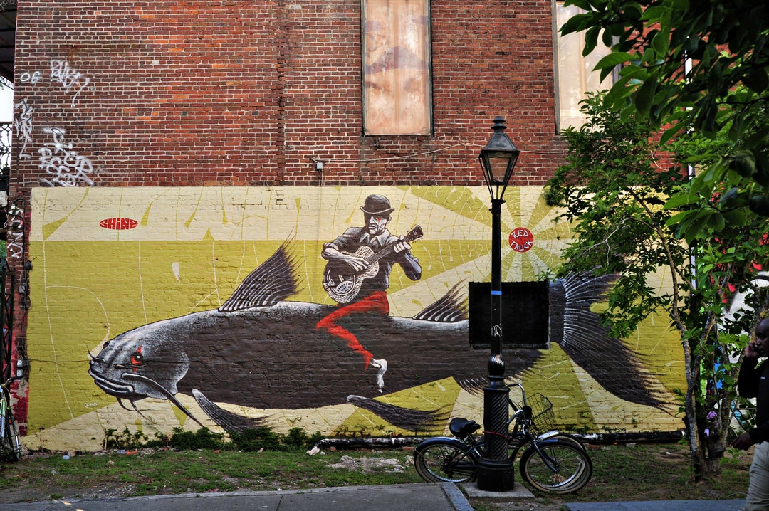 Man Riding a Catfish Playing Guitar Mural on Frenchmen St, Home Decor ...