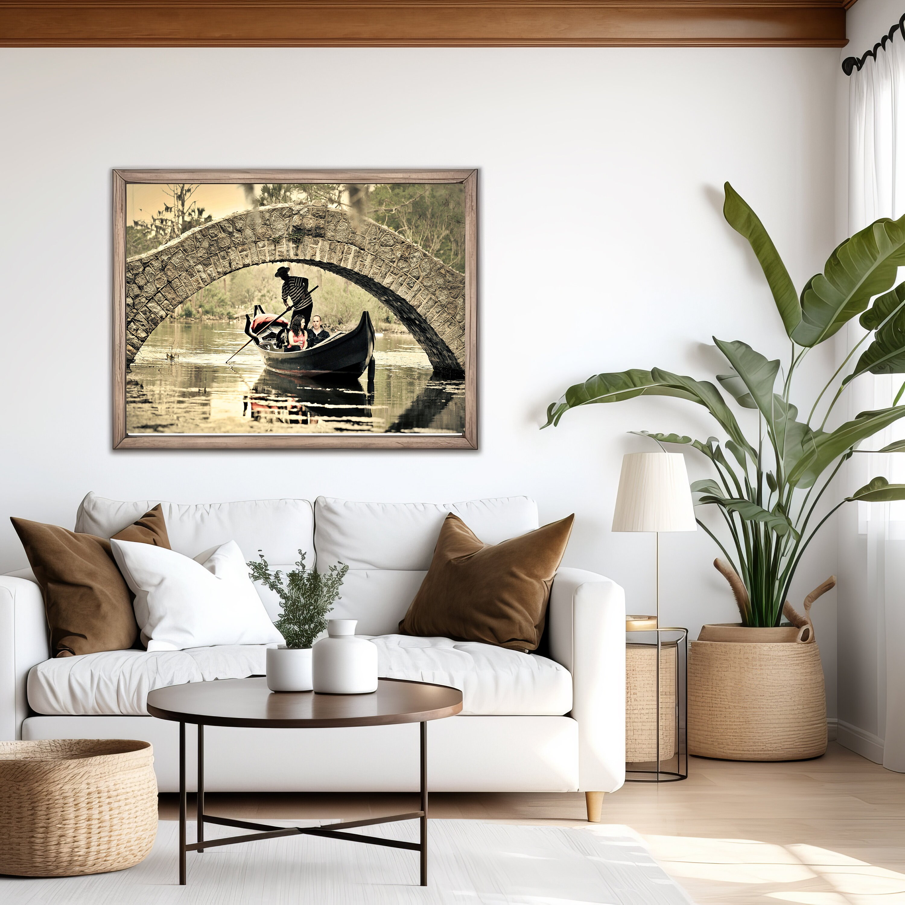 Gondola Passes Under Langles Bridge on the Lagoon, Photographic Print ...