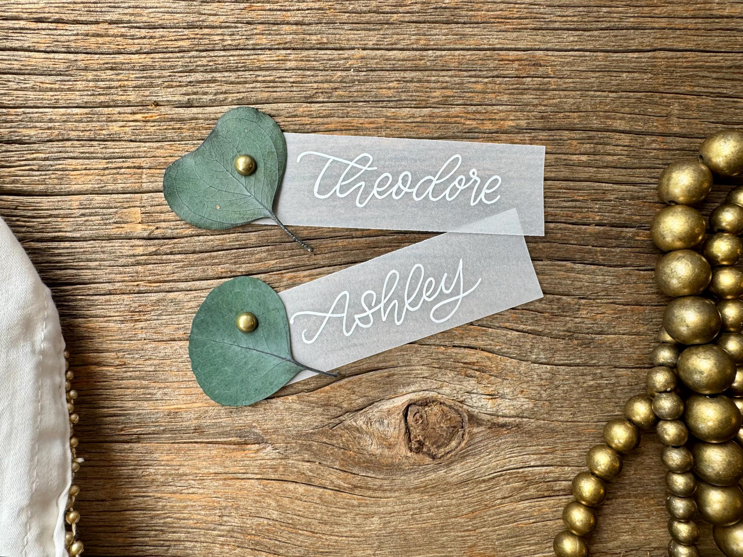 Personalized Eucalyptus Leaf Name Place Cards Tags | Wedding Name Cards ...