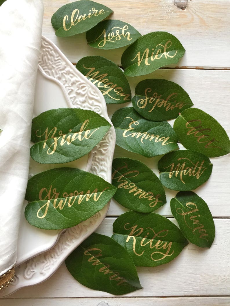 Leaf place cards place cards garden wedding mountian | Etsy