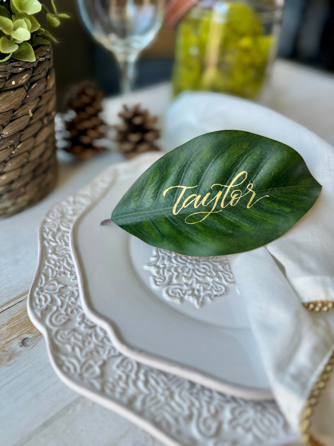 Calligraphy Magnolia Leaf Place Card, Synthetic Wedding Escort Tag - Etsy