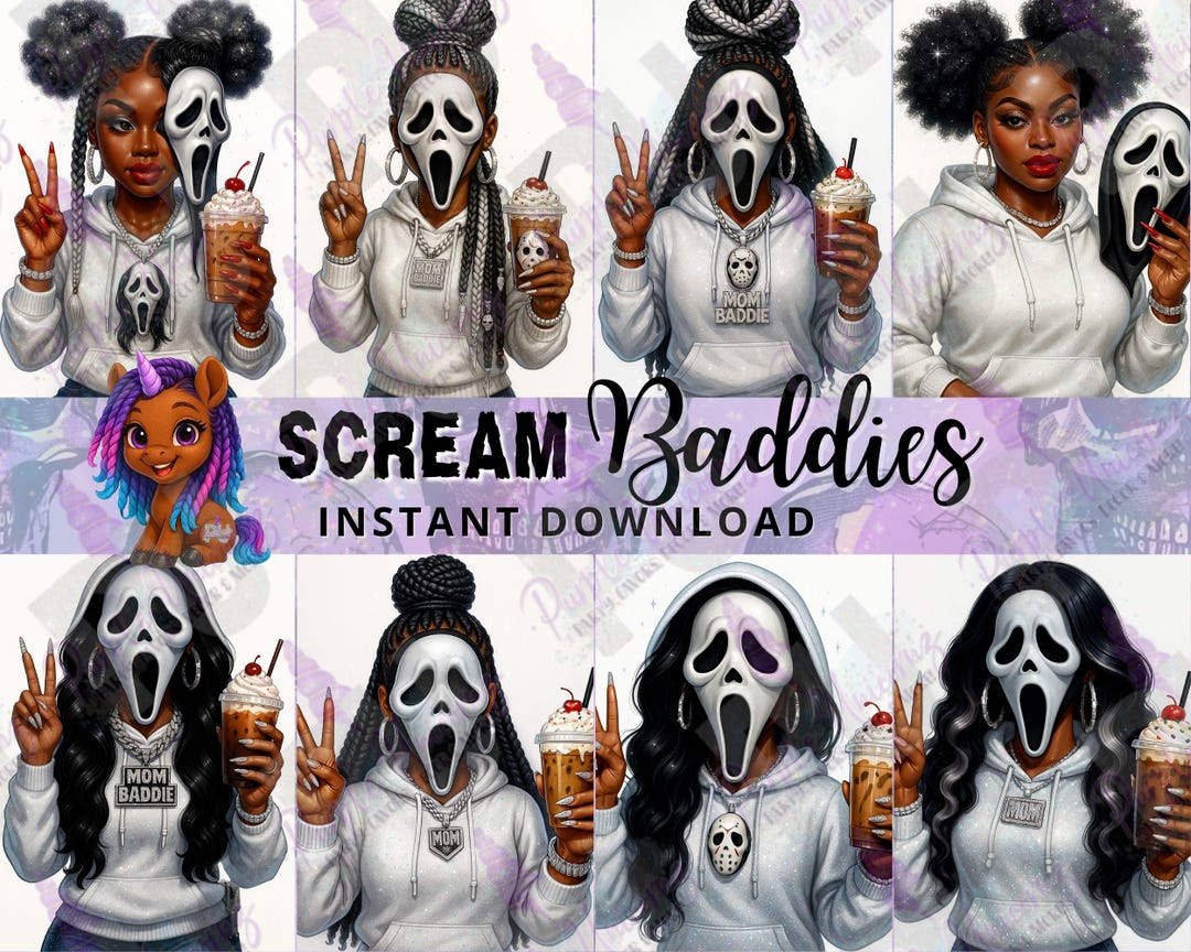 Scream Baddies Digital Bundle | Black Girl Ghost Face PNG | Horror ...
