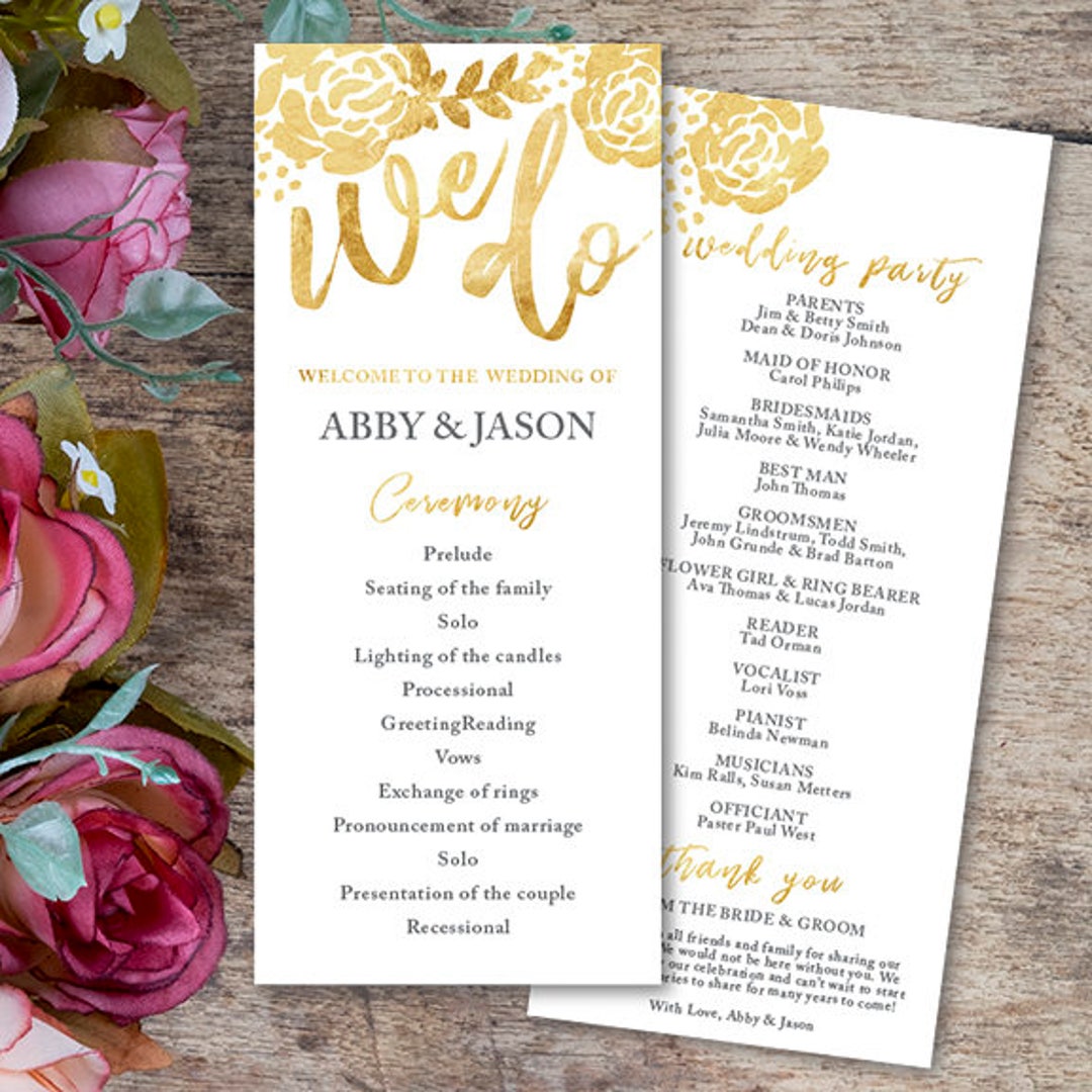 Wedding Program, Gold Foild Program, Customizable Wedding, Downloadable ...