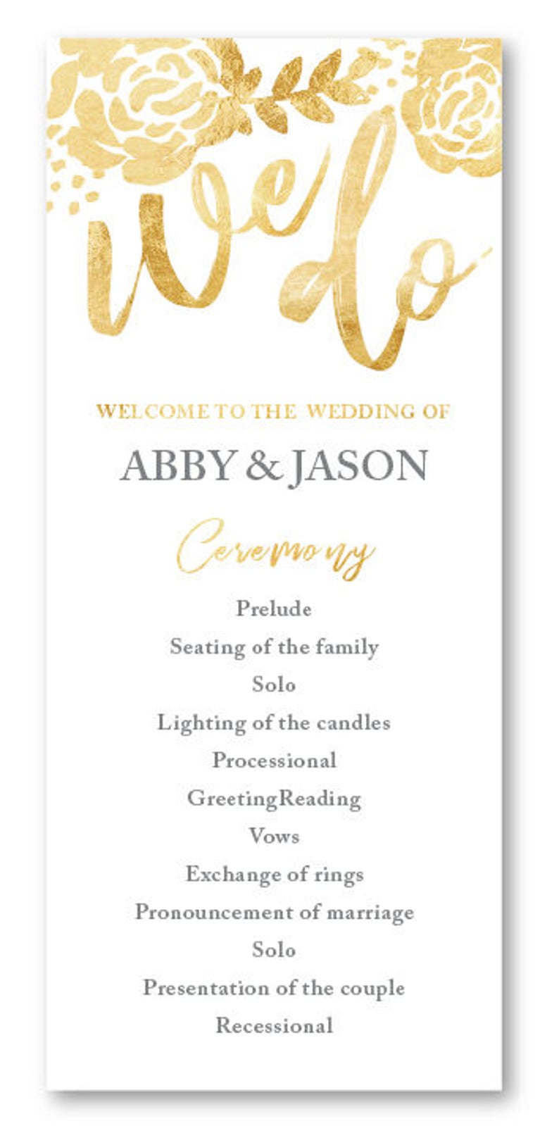 Wedding Program, Gold Foild Program, Customizable Wedding, Downloadable ...