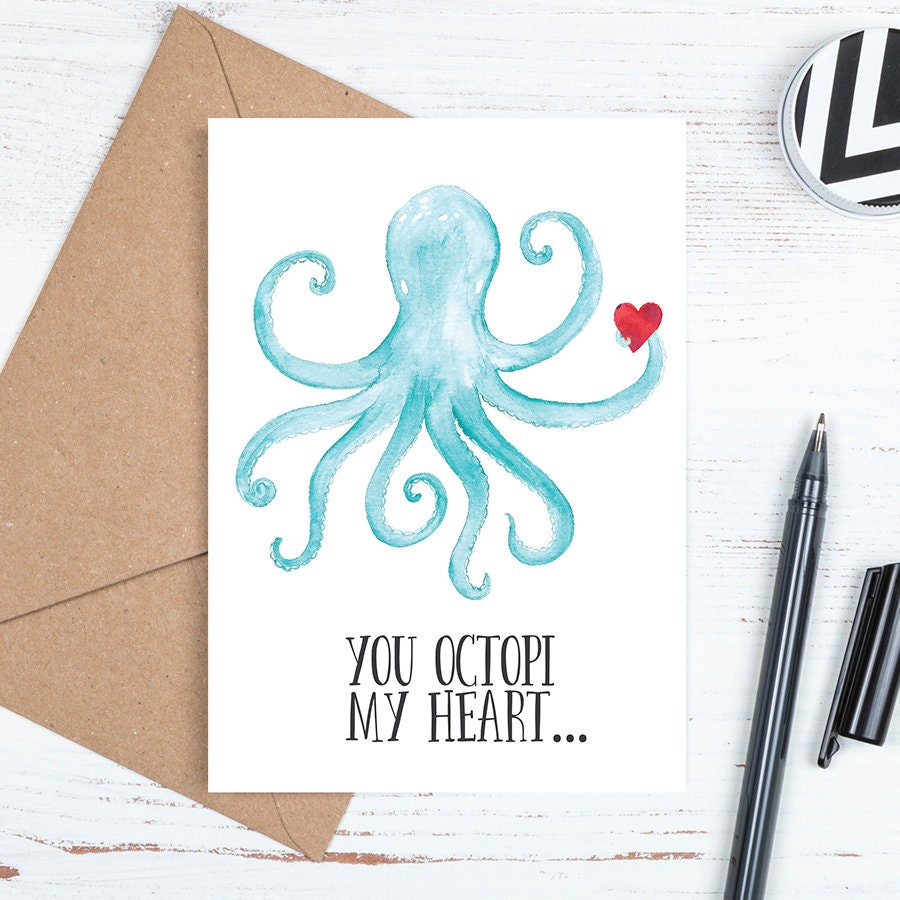 Printable Card,downloadable Card,cute, Octopus,valentines Card ...