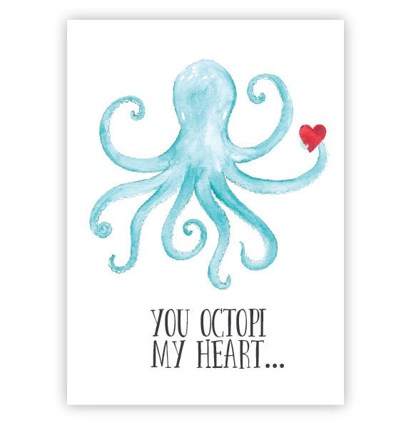 Printable Card,downloadable Card,cute, Octopus,valentines Card ...