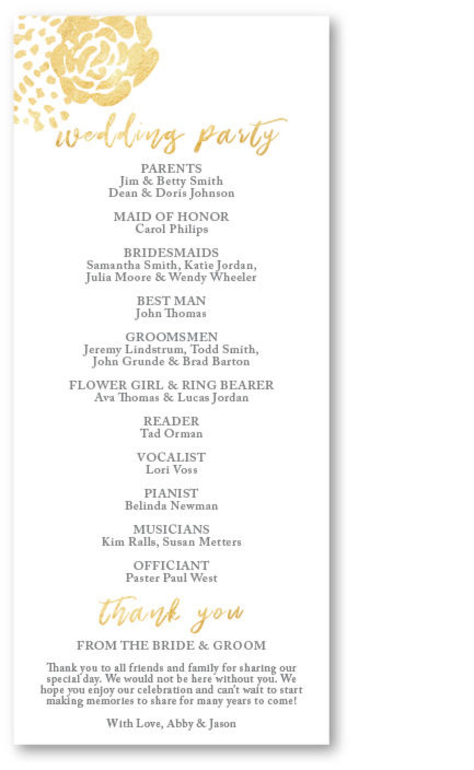 Wedding Program, Gold Foild Program, Customizable Wedding, Downloadable ...