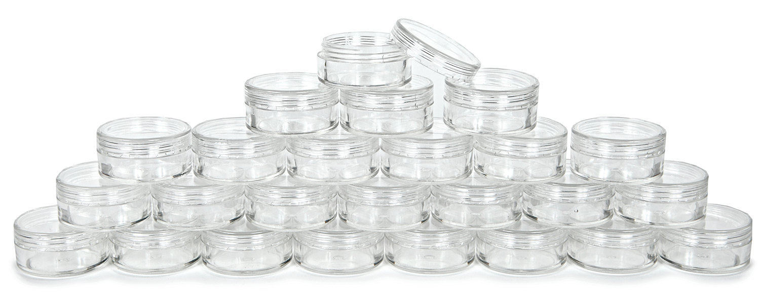 25 New, High Quality, Empty, Clear, 10 Gram Plastic Pot Jars, Cosmetic ...