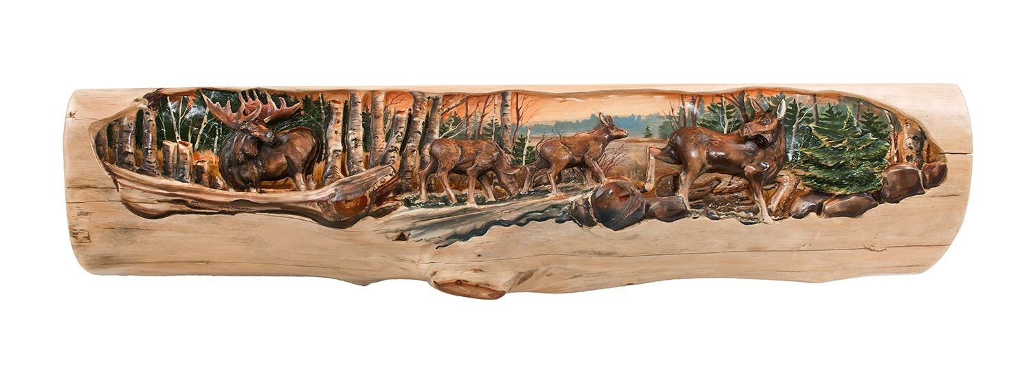 Rustic Wildlife Hand-carved Log Mantels - Etsy