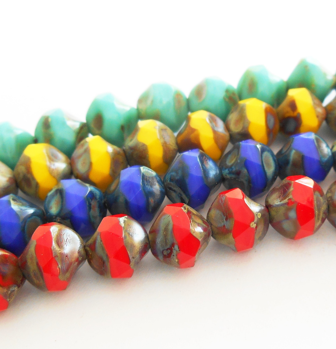 7 - TURQUOISE Picasso 9mm Central Cut Beads, Opaque, Czech Republic ...