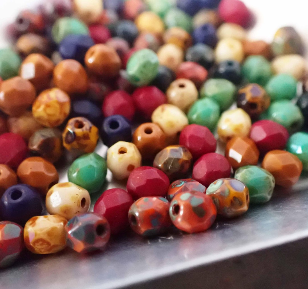 50 - Custom Autumn Mix 4mm Fire Polished Faceted Round Beads, Opaque ...