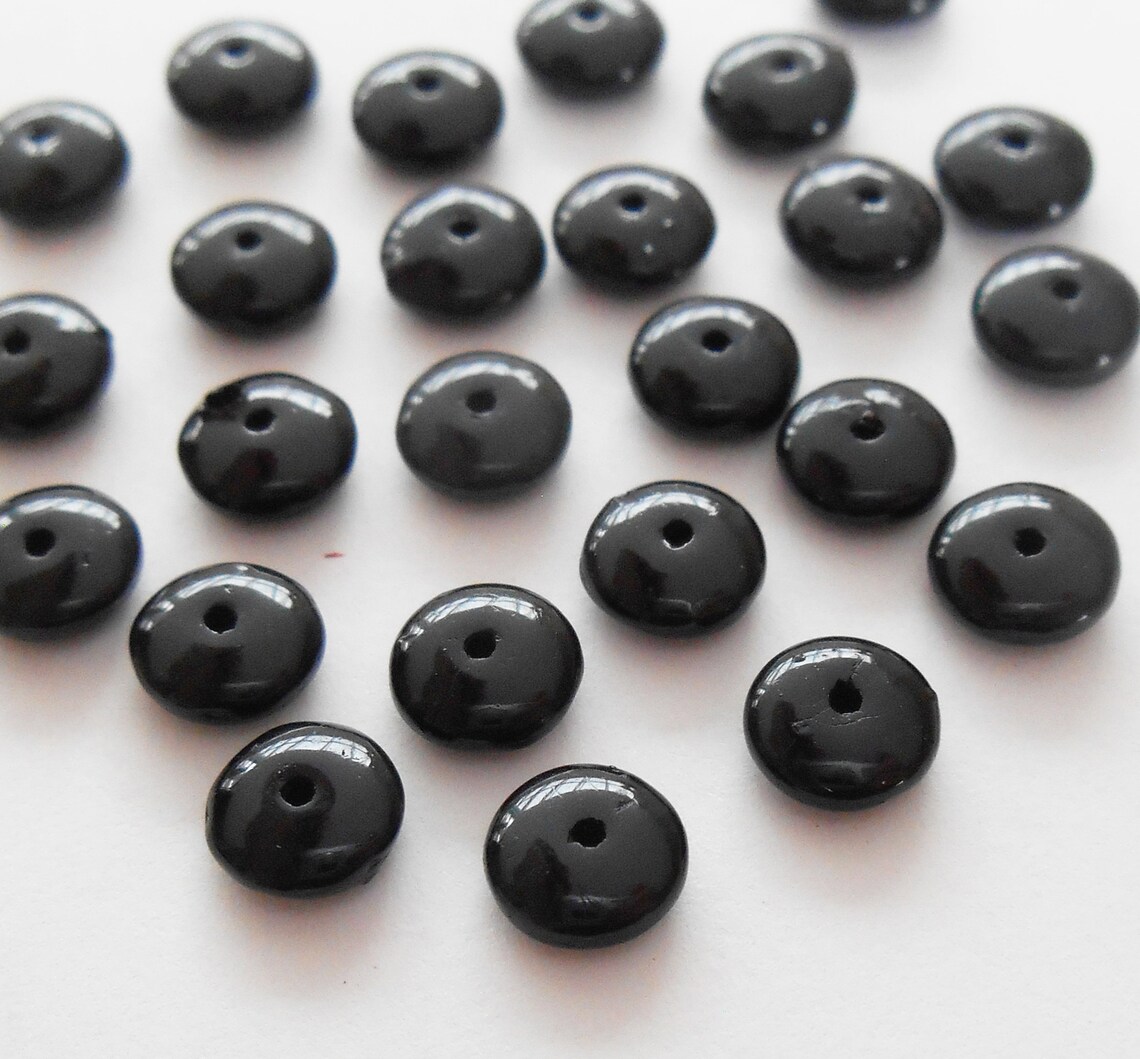 50 - Black 6mm Wafer Beads, Opaque, Shiny Finish, Smooth Disc, Czech ...
