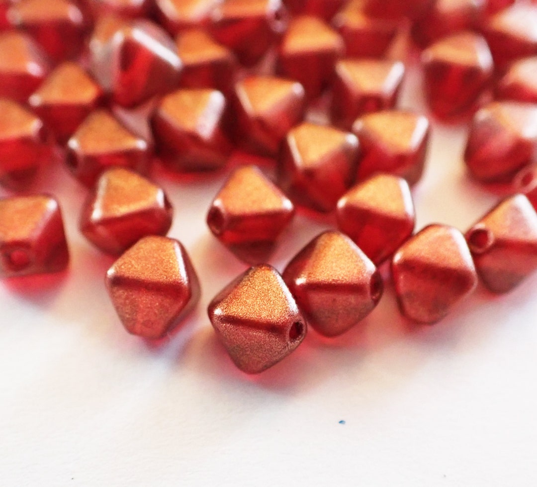 25 - Burnt Orange 6mm Smooth Bicone Beads, Satin Finish, Translucent ...