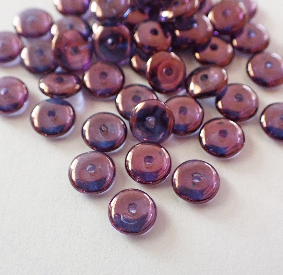 50 - Purple Plum 6mm Wafer Beads, Translucent, Smooth Saucer, Czech ...