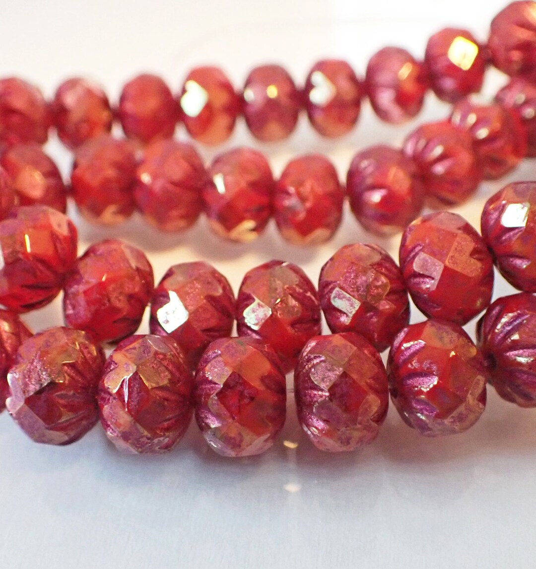 6 Boysenberry & Gold, Pink Wash 9x6mm Faceted Cruller Beads ...