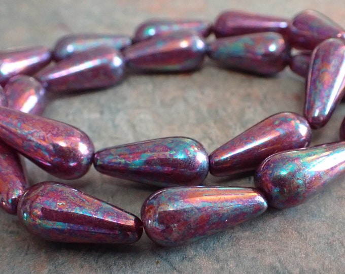 6 - Burnt Umber 20x9mm Vertical Teardrop Beads, Heavy Copper & Mother ...