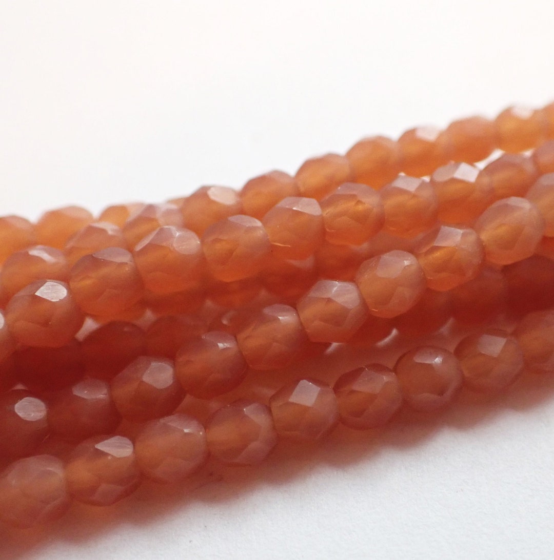 4mm & 6mm Matte Carnelian Fire Polished Faceted Round Beads,czech Glass ...