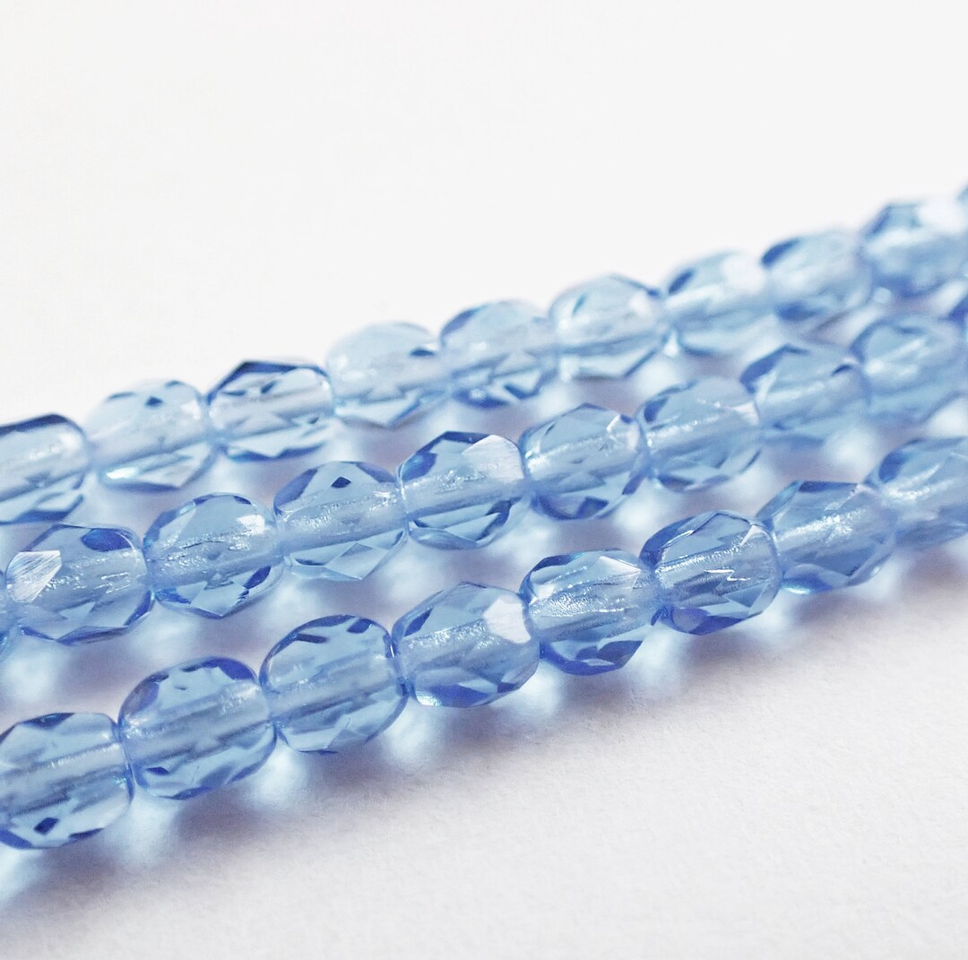 25 - Light Sapphire Blue 6mm Fire Polished Faceted Rounds, Transparent ...