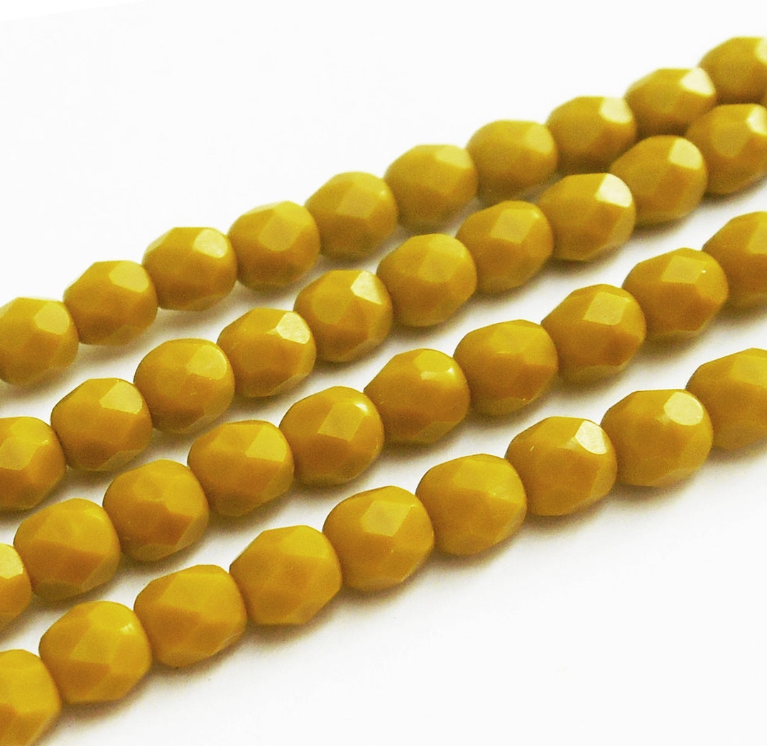 50 - Matte Mustard 4mm Faceted Fire Polished Round Beads, Opaque, Czech ...