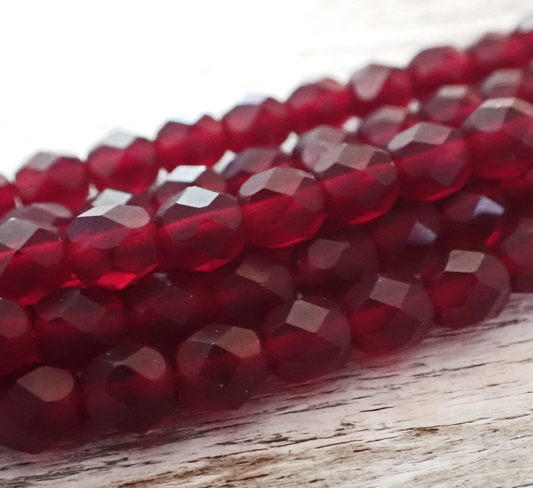 25 - Matte Dark Merlot Red 6mm Fire Polish Round Faceted Beads ...