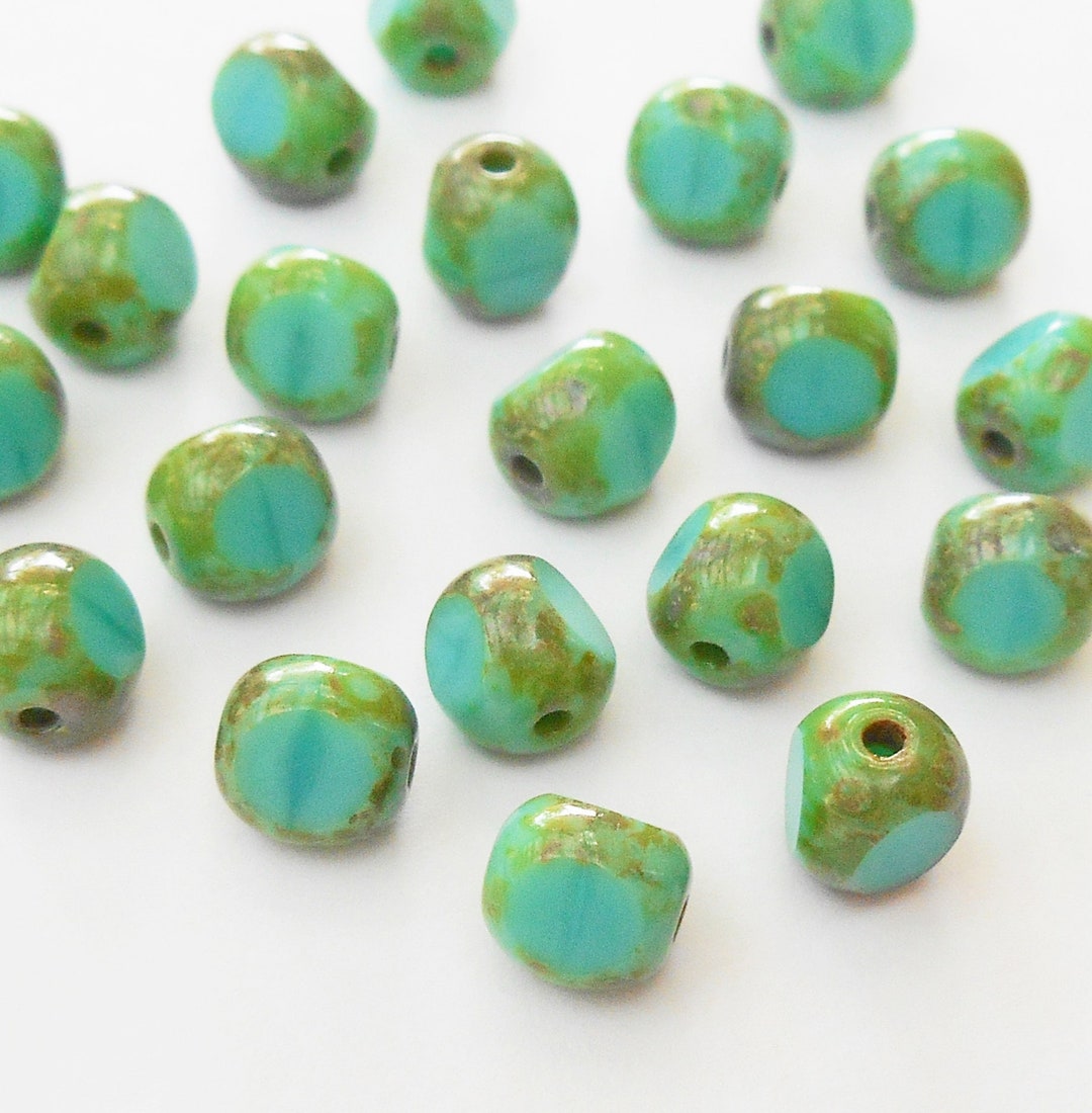 12 - Turquoise Picasso 8mm 3 Cut Beads, Czech Republic Glass Beads ...