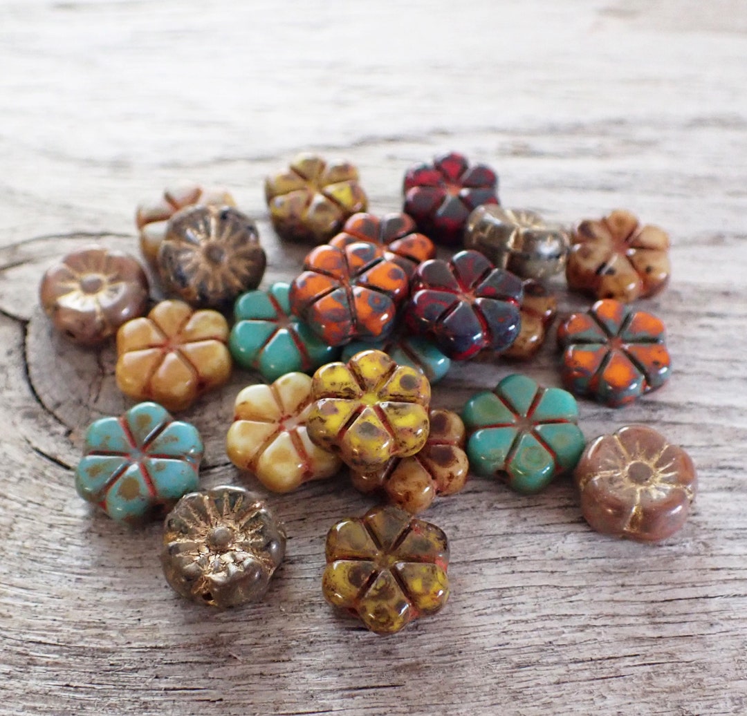 10mm Flower Mix 18 Colorful Carved Flat Flower Coin Beads & 5 Hawaii ...
