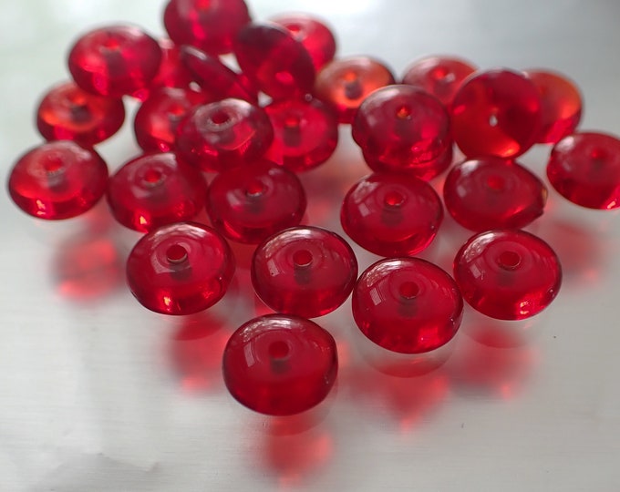 24 - Deep Red 6mm Wafer Beads, Transparent, Smooth Saucer, New Old ...